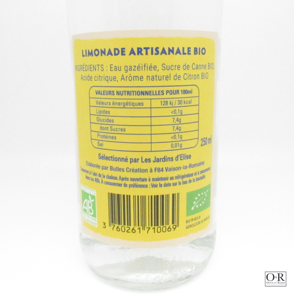 Limonade Bio Nature - Olive et Raisin